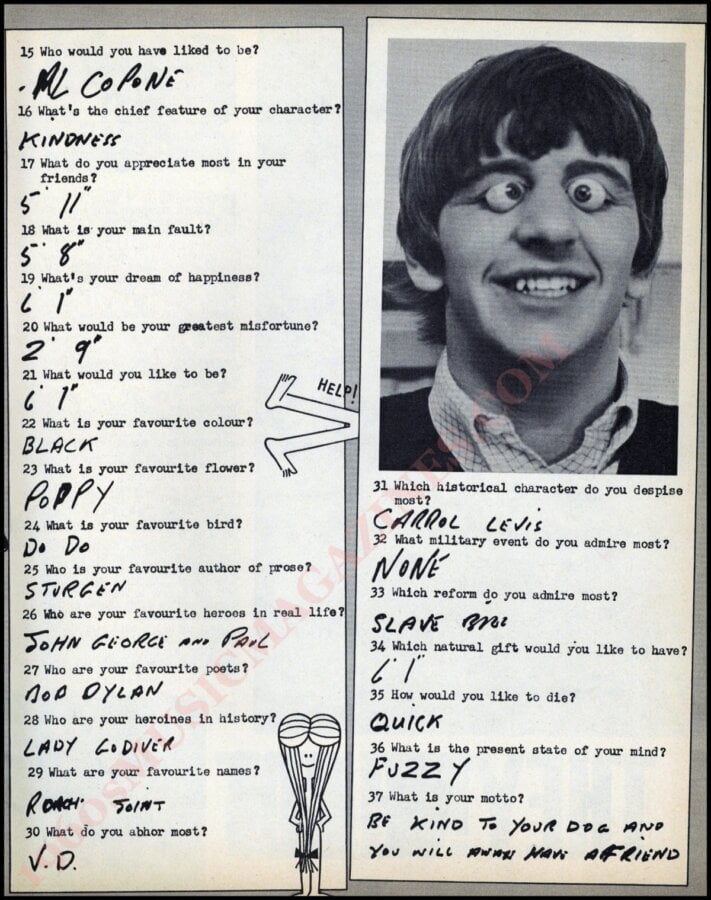 Revisit a rarely seen personality quiz The Beatles took back in 1965