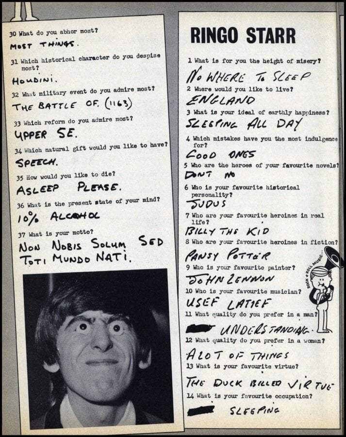 Revisit a rarely seen personality quiz The Beatles took back in 1965