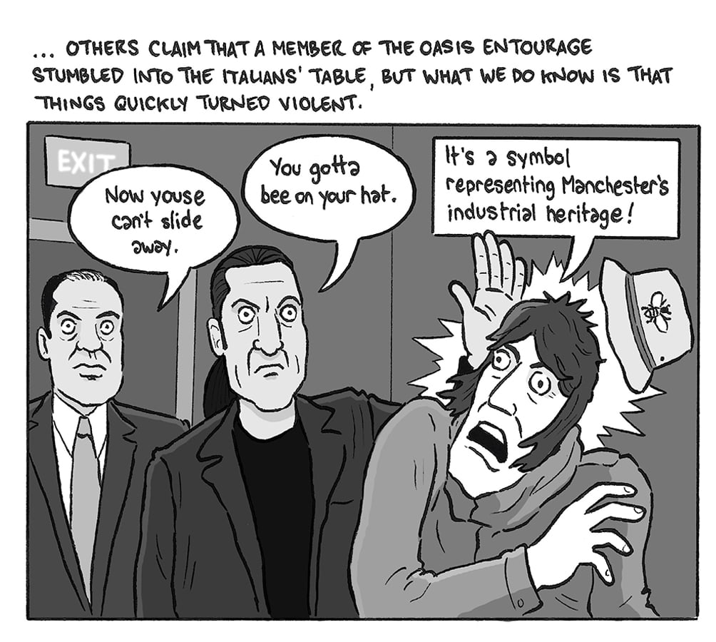 David Squires on the infamous meeting of Oasis and the Italian mafia